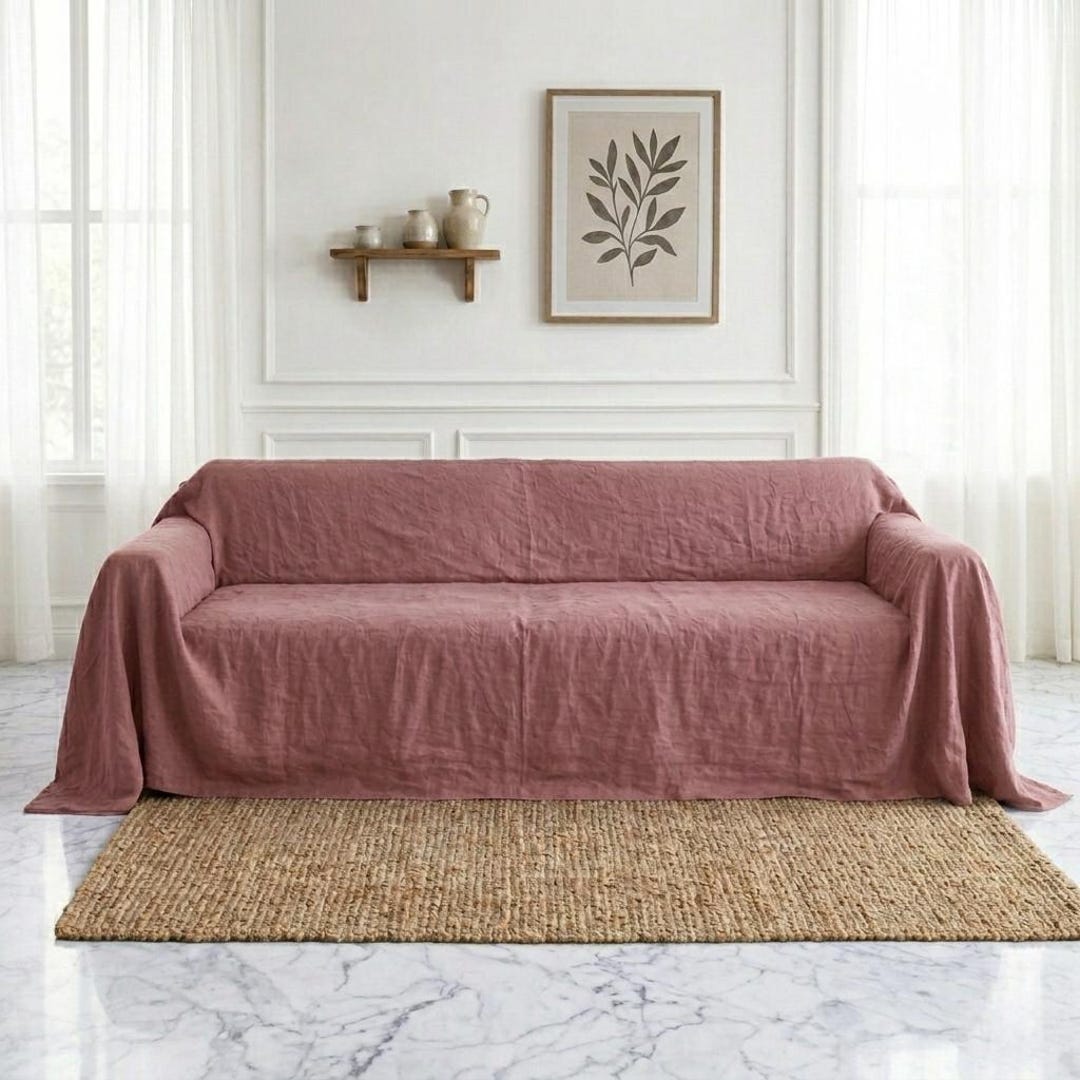 Handmade Linen Sofa Cover - Organic Couch Throw - Soft Linen Slipcover ...