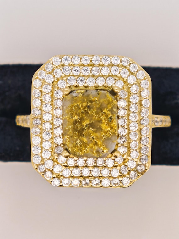 14K Gold in Quartz & Diamond Accent Ring Gold Nugget … - Gem
