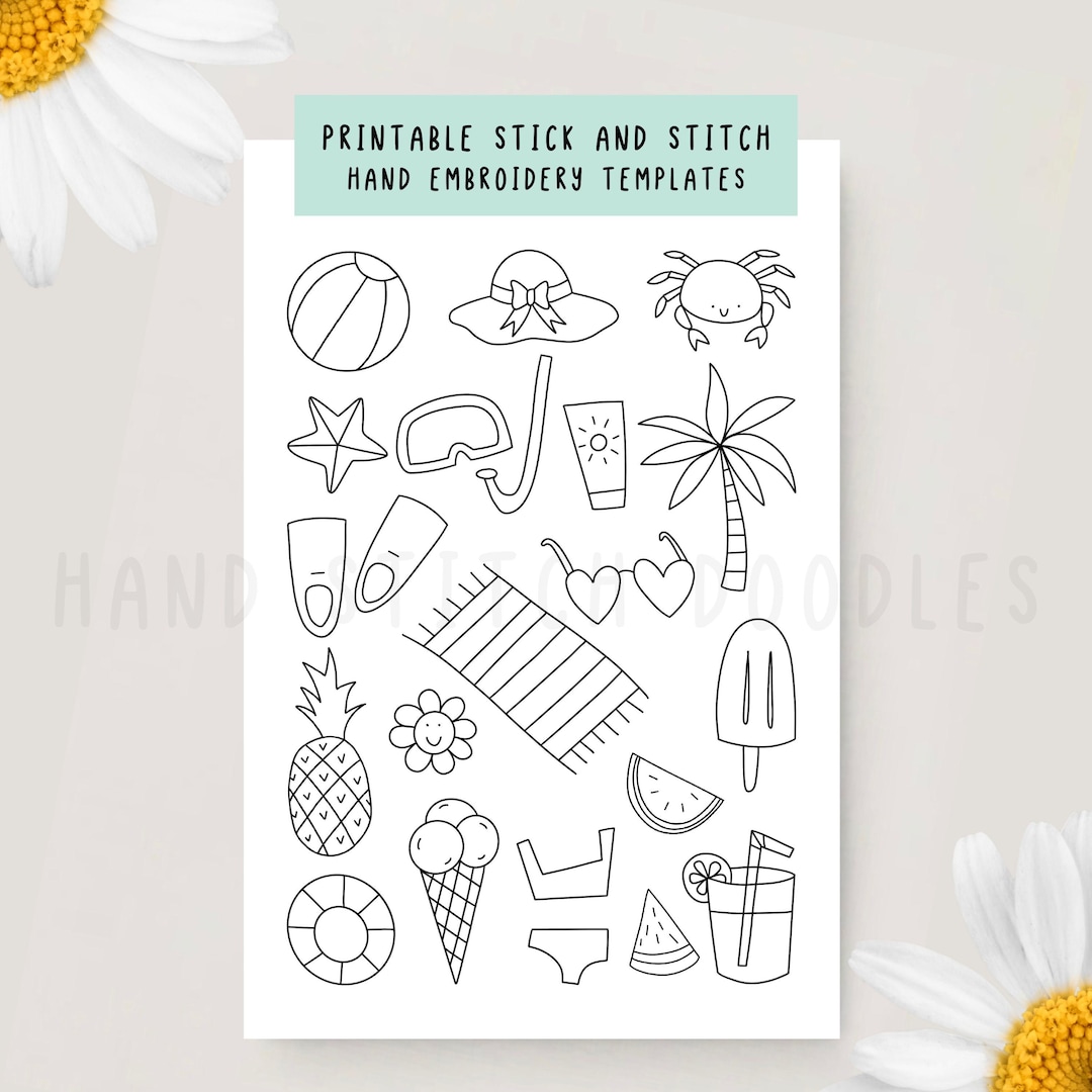 Beach Icons Embroidery Pattern, Stick and Stitch Templates (digital ...