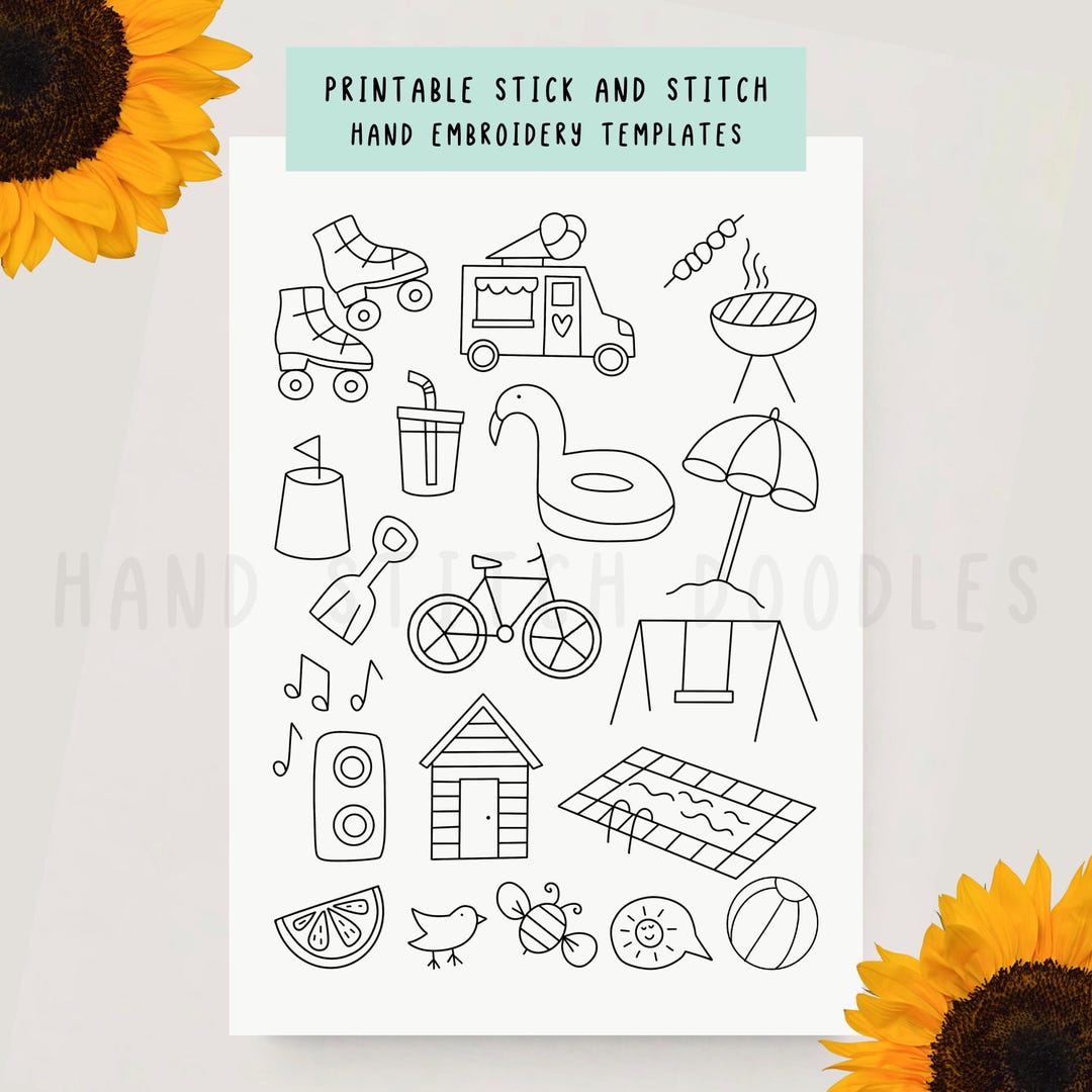 Summer Stick and Stitch Embroidery Pattern, Beach Icons, Hand-drawn ...