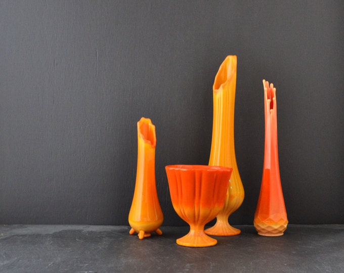 Vintage Orange Glass Vases - Bittersweet Slag Vases - LE Smith Glass ...