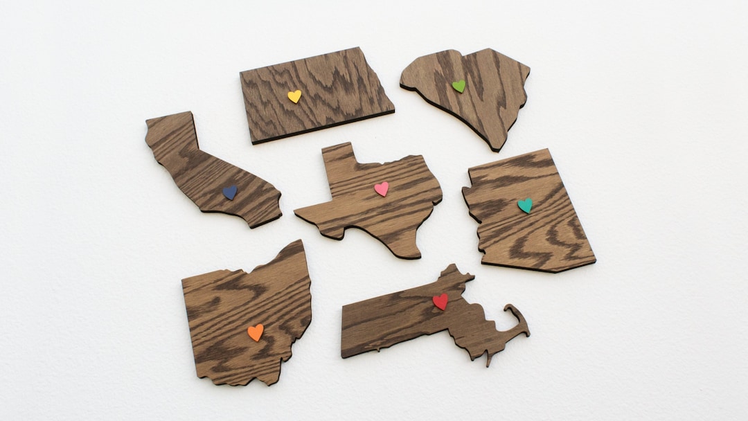 Wooden State Signs Wall Art With Heart: Personalized Decor and Gifts - Etsy