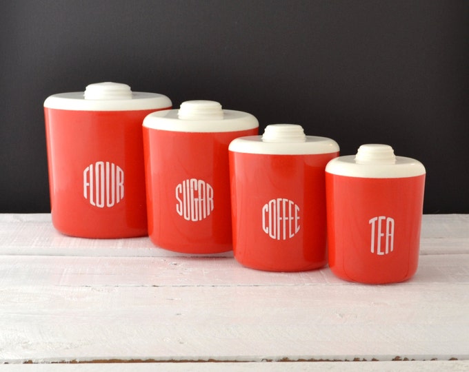 Retro Red Kitchen Canisters - Loma Plastic Canisters - Vintage Kitchen ...