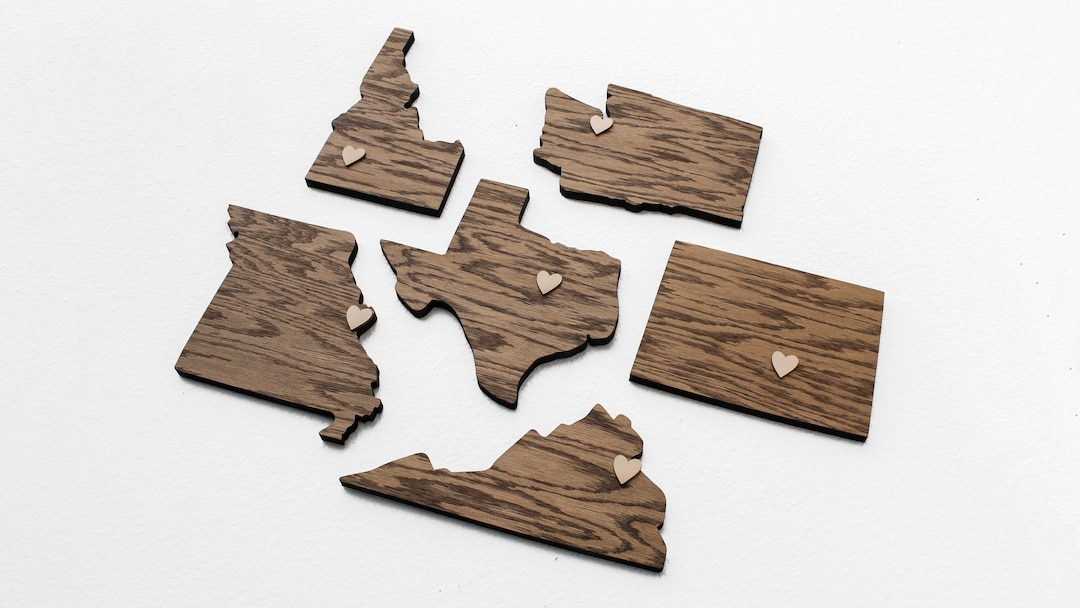 Personalized Wooden State Cutouts With Heart Location - Etsy
