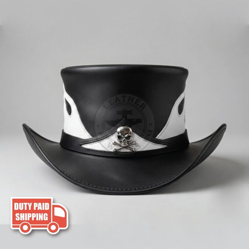 Orange Flame Leather Top Hat | Biker Skull Top Hat | Handmade Gothic ...