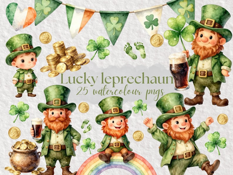 Leprechaun Clipart Bundle, St Patrick’s Day Clipart, Watercolor ...