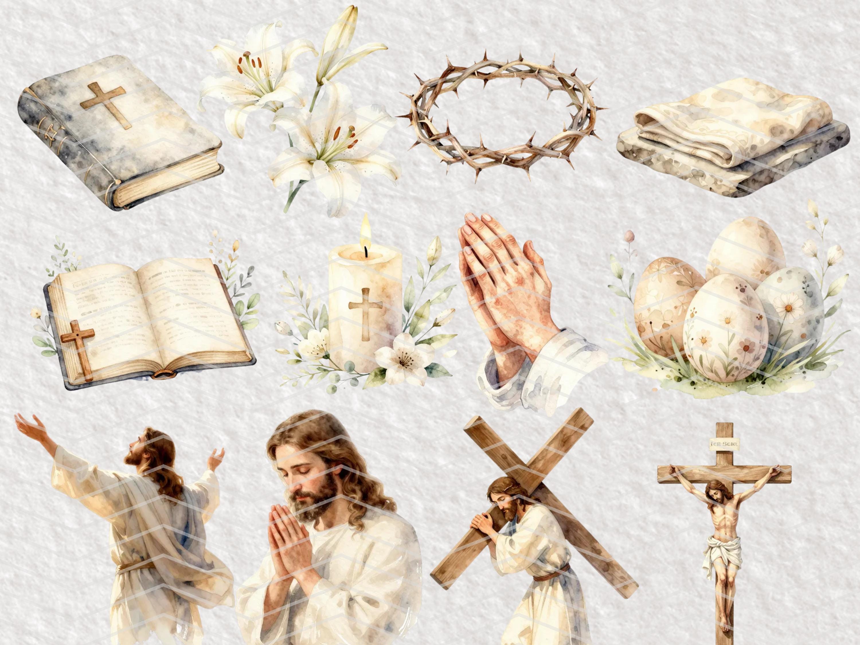 Christian Easter Clipart Watercolor Bundle – Jesus, Cross, Empty Tomb ...