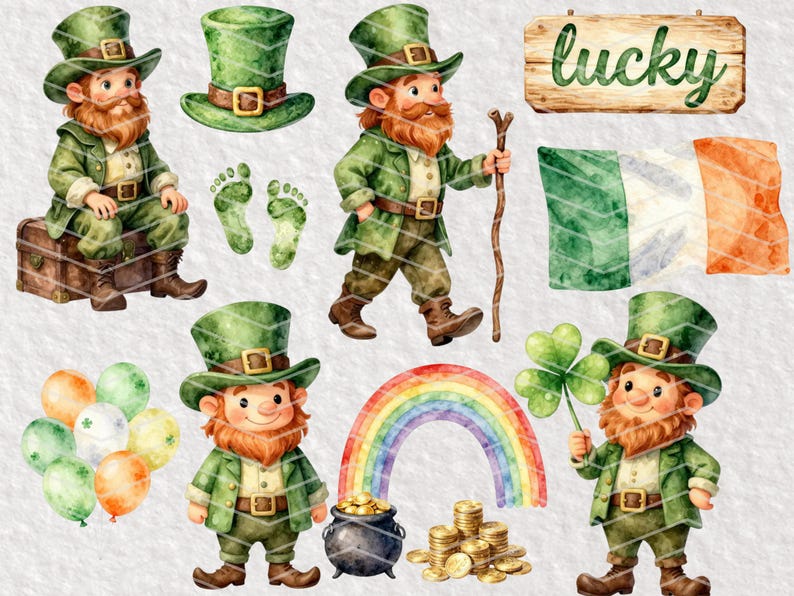 Leprechaun Clipart Bundle, St Patrick’s Day Clipart, Watercolor ...