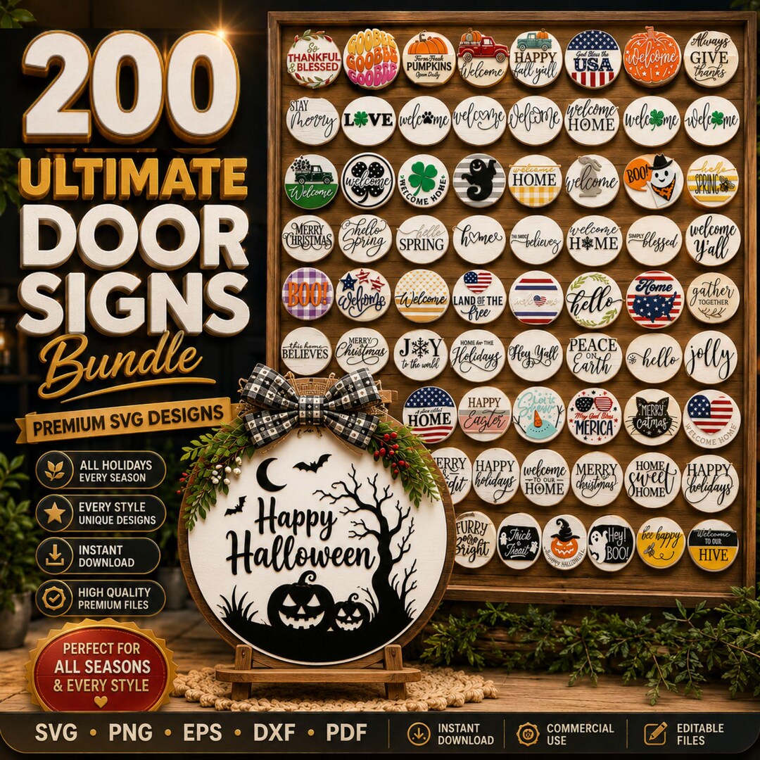 200 Welcome Sign SVG Bundle | Interchangeable Seasonal Door Hanger ...