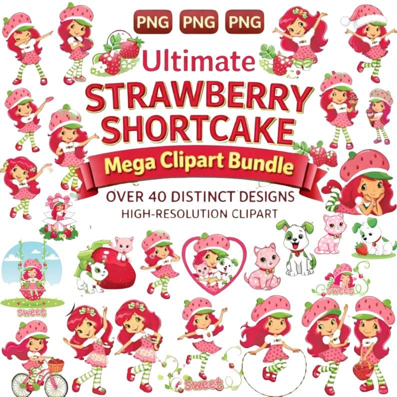 Strawberry Girl Clipart Bundle | 80s Retro PNG Graphics (digital ...