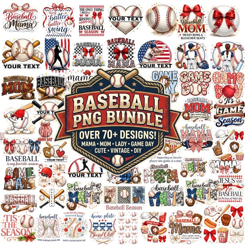 Baseball PNG Bundle: 70+ Mama, Game Day, Retro Designs (sublimation ...