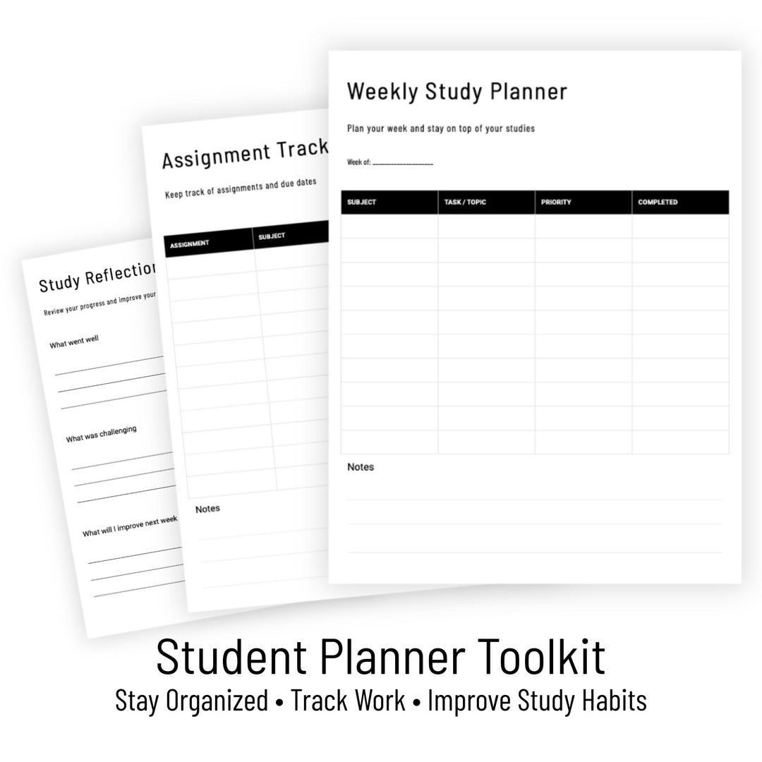 Student Planner Printable | Study Planner Bundle | Assignment Tracker ...