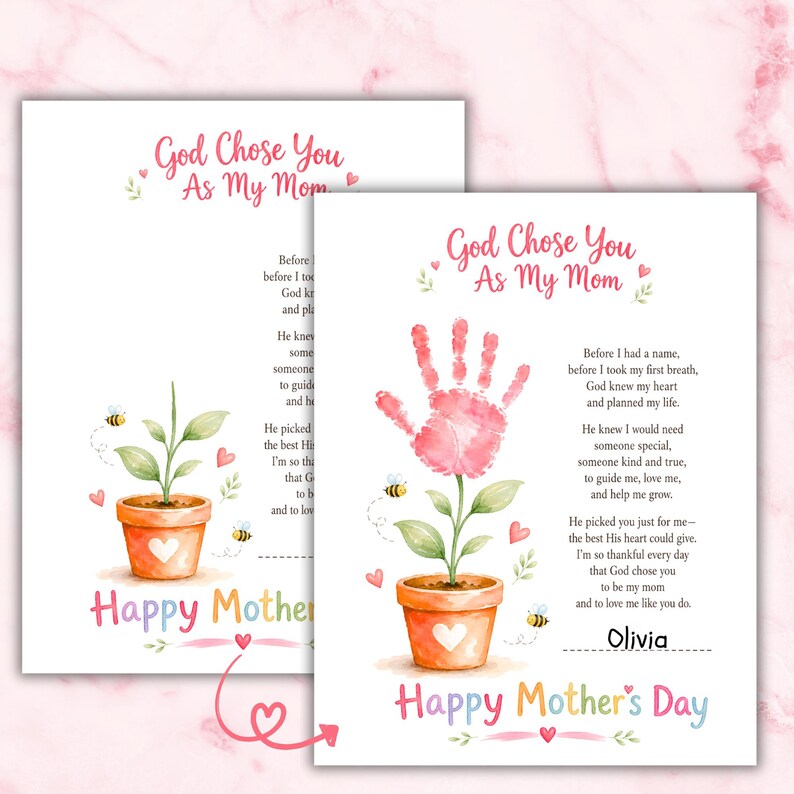 Christian Mother’s Day Handprint Craft Printable, God Picked You to Be ...