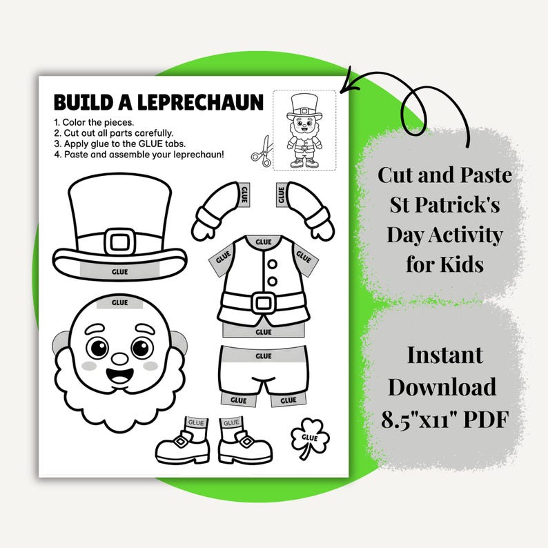 Build a Leprechaun Craft, St Patrick’s Day Cut and Paste Activity ...