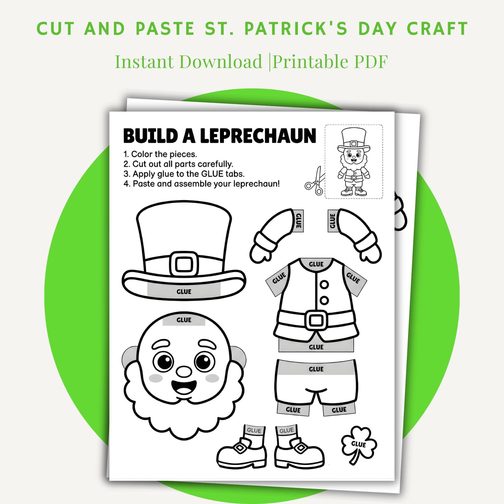 Build a Leprechaun Craft, St Patrick’s Day Cut and Paste Activity ...