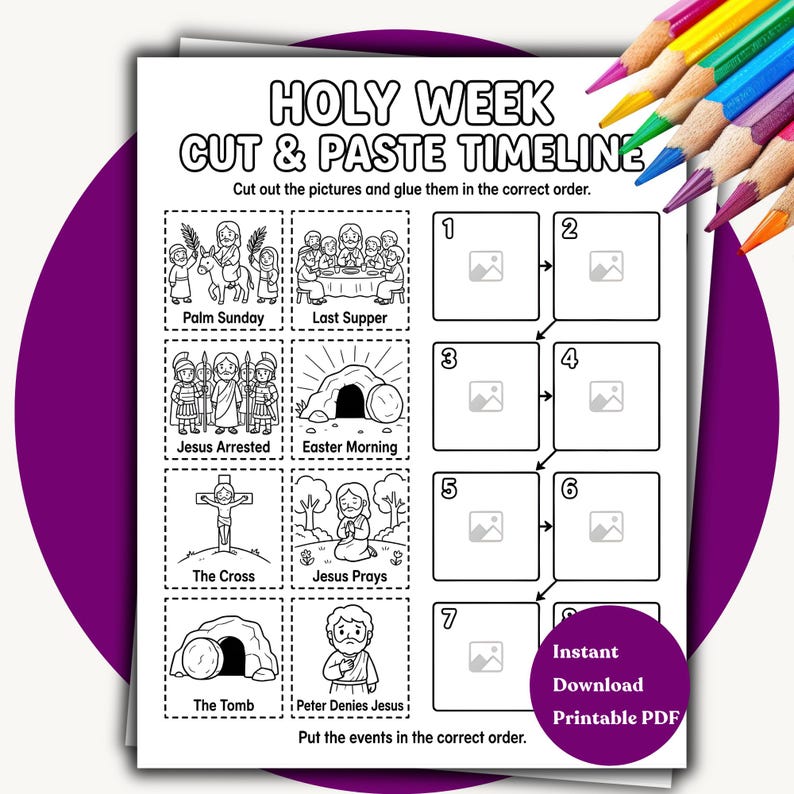 Holy Week Timeline Cut and Paste Activity | Easter Bible Worksheet for ...