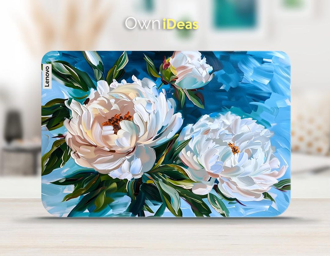 Lenovo Laptop Skin Oil Painting White Floral Pattern Personalized Gift ...