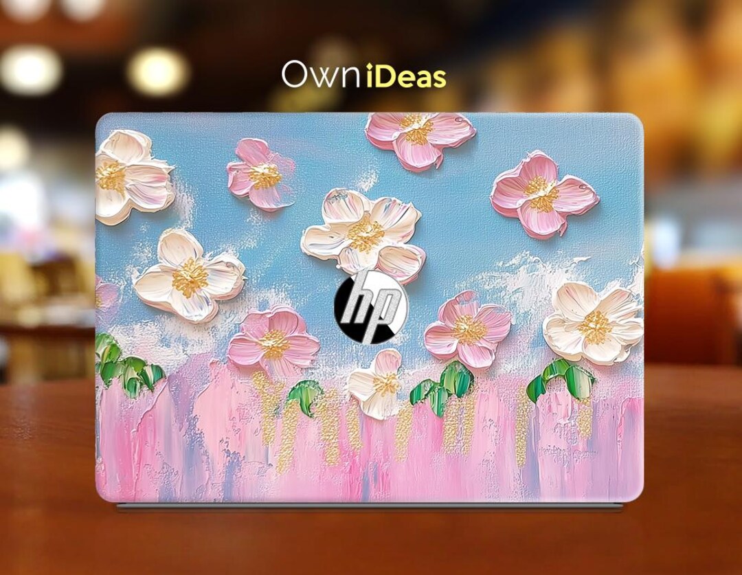 Hp Laptop Skin Pink Oil Painting Small Flowers Pattern Personalized ...