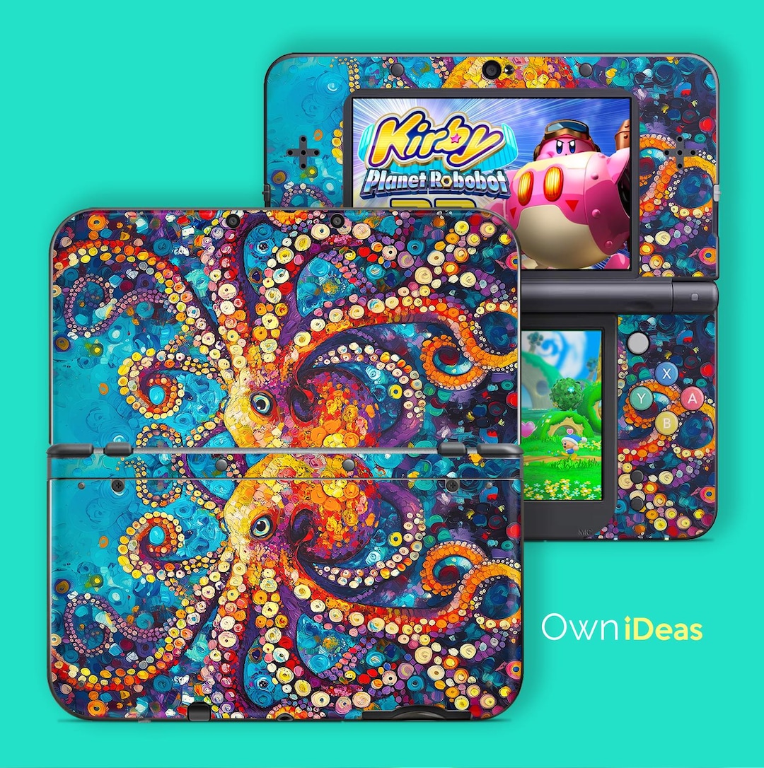 Custom New 3ds Xl Gaming Skin With Clear Case Colorful Octopus Design ...
