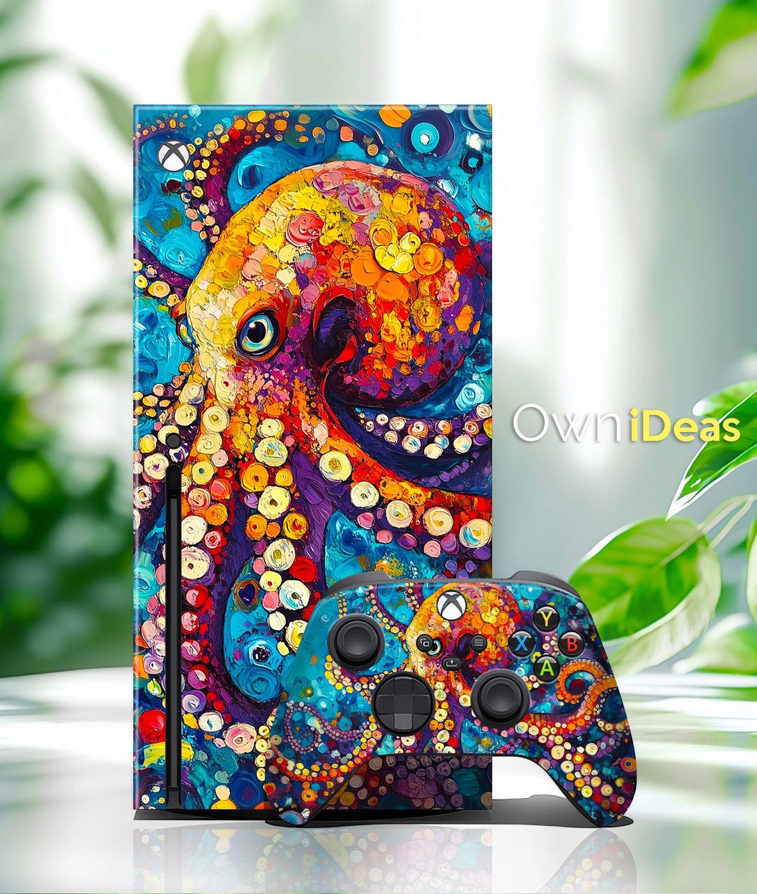 Colorful Oil Painting Big Octopus Vinyl Skin Game Console Accessories ...