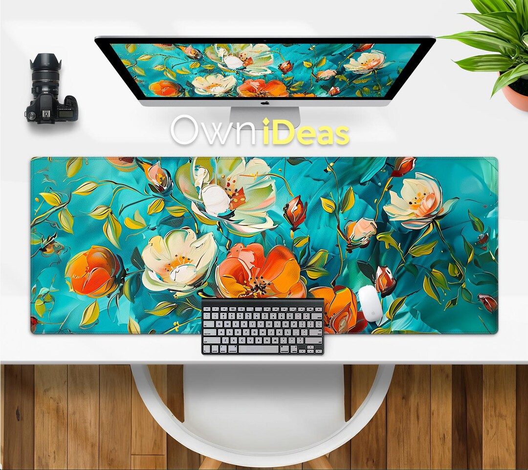 Oil Painting Desk Mat Office Accessories Aesthetic Flower Design Mat ...