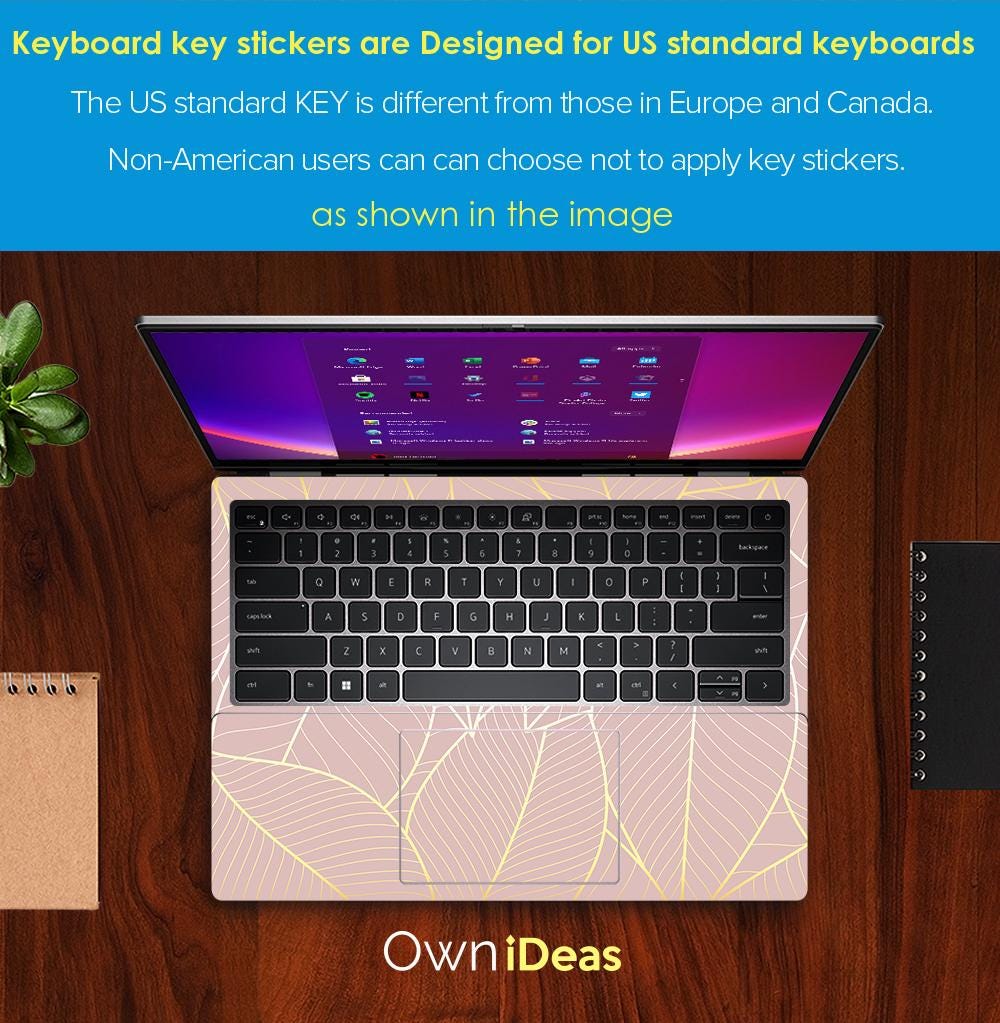Dell Laptop Decal Aesthetic Pink Leaf Design Personalized Gift Custom ...