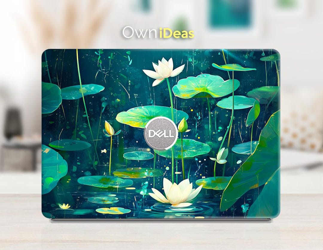Dell Laptop Decal Oil Painting Style Green Lotus Leaf Design ...