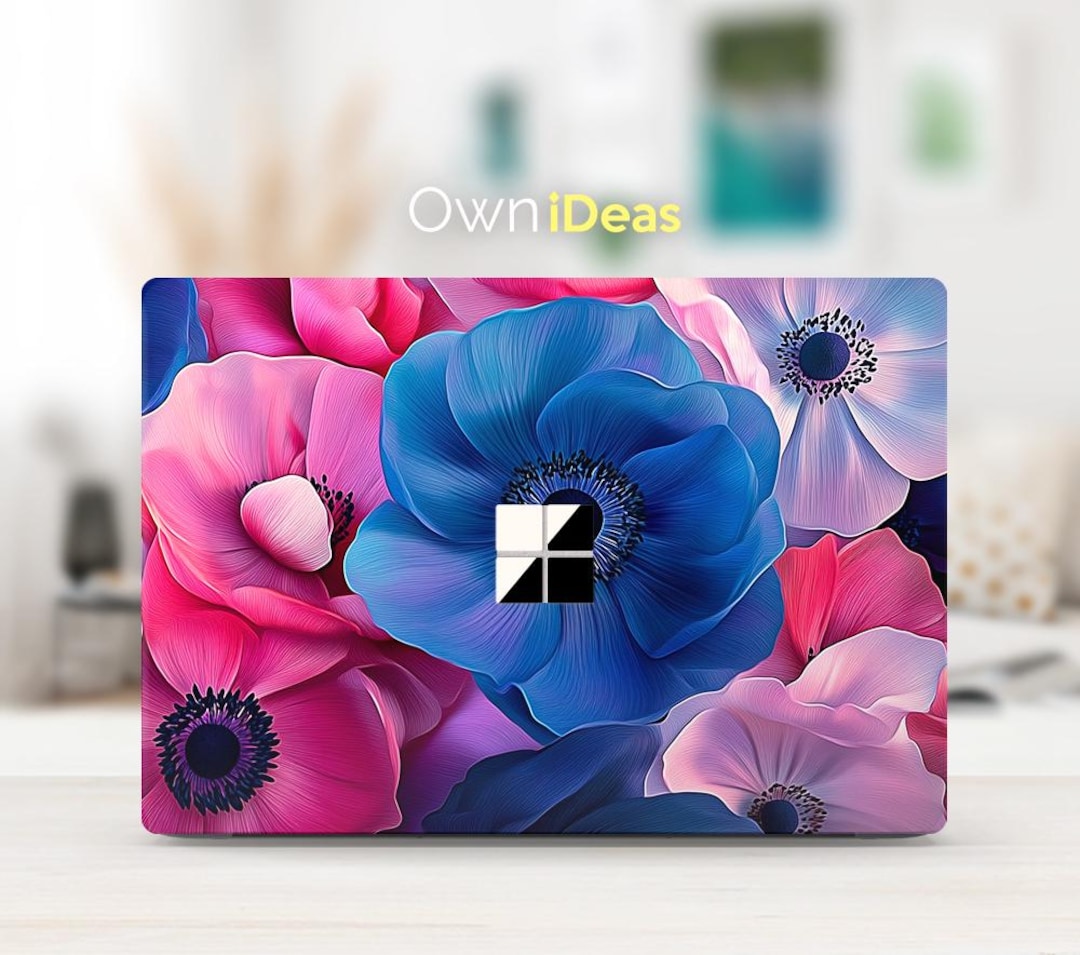 Surface Laptop Protective Sticker Blue and Pink Flower Design ...
