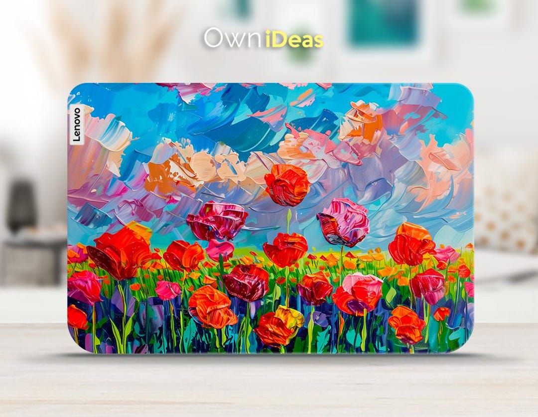 Lenovo Laptop Skin Oil Painting Red Flower Pattern Valentine's Day Gift ...