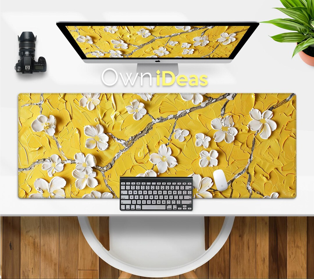 Landscape Desk Mat Yellow Background Flower Mat Office Accessories ...