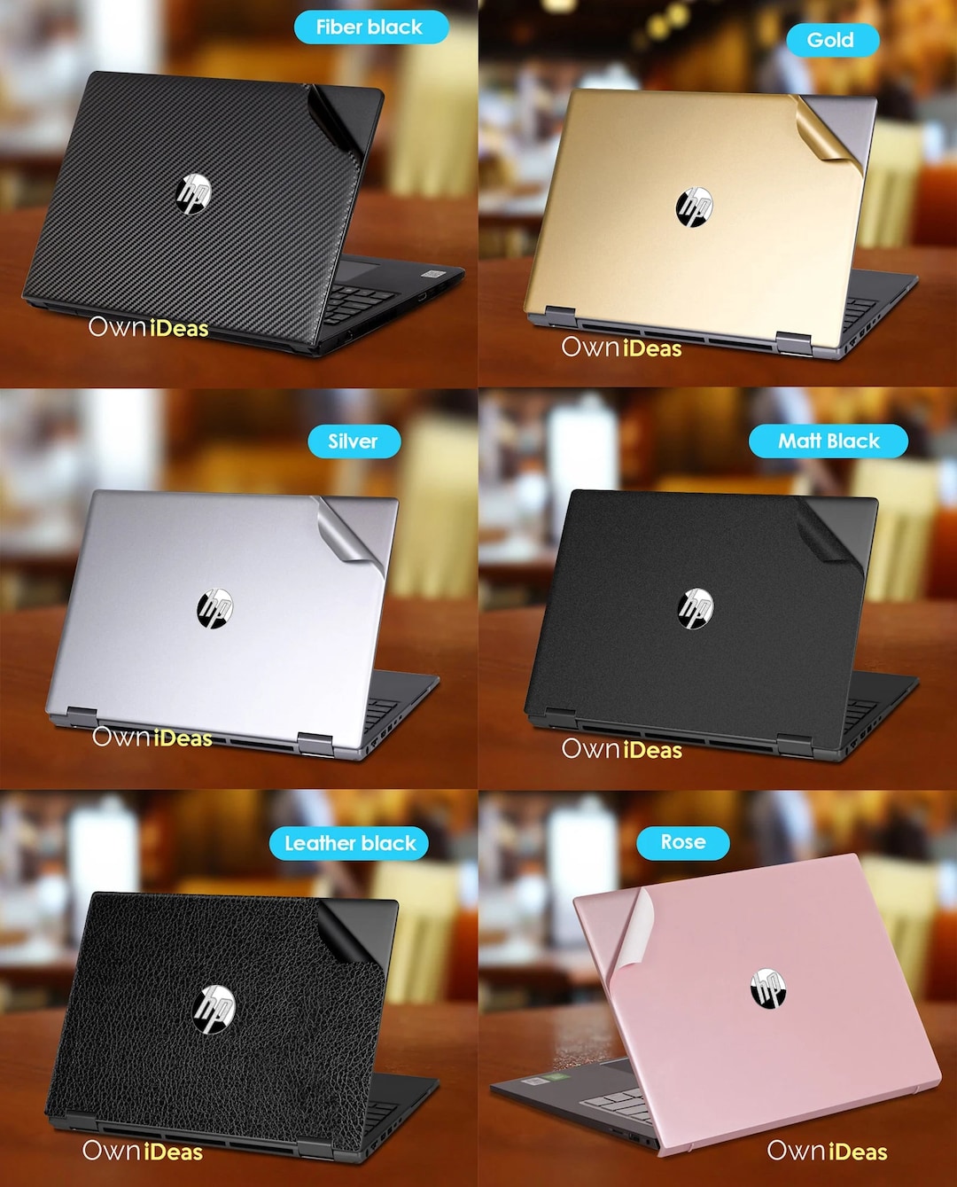 HP Laptop Skin Unique Gift Fiber Matt Leather Black Gold Rose Silver ...