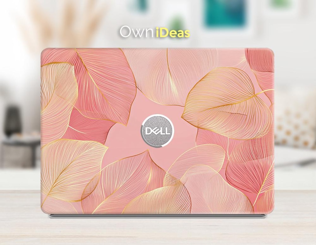 Dell Laptop Decal Pink Leaf Design Personalized Gift Custom Decal for ...