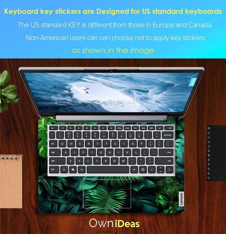 Lenovo Laptop Vinyl Sticker Green Leaf Design Personalized Custom Gift ...