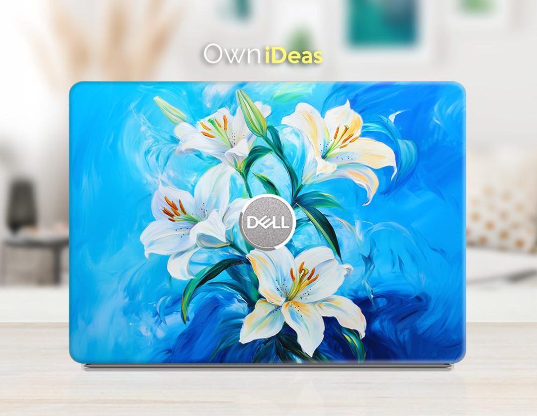 Dell Laptop Sticker Blue Background White Flower Pattern Custom Decal ...
