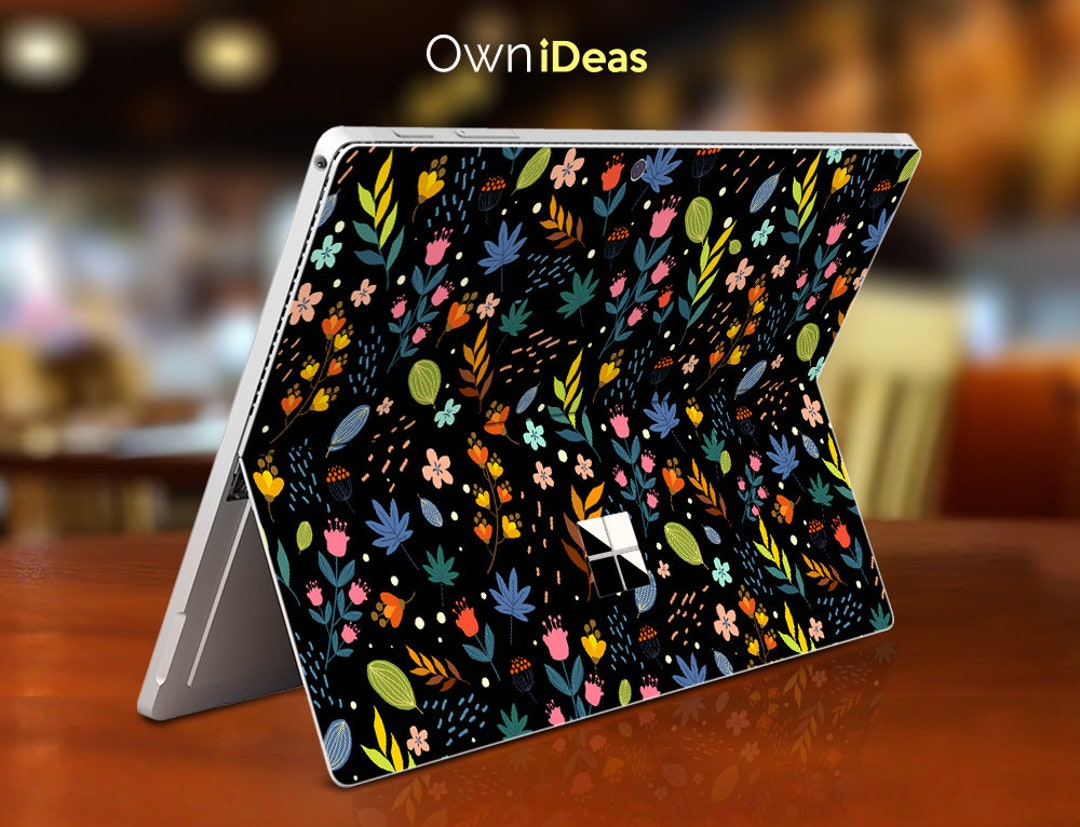 Surface Pro Go Decals Black Small Flower Pattern Design Personalized ...