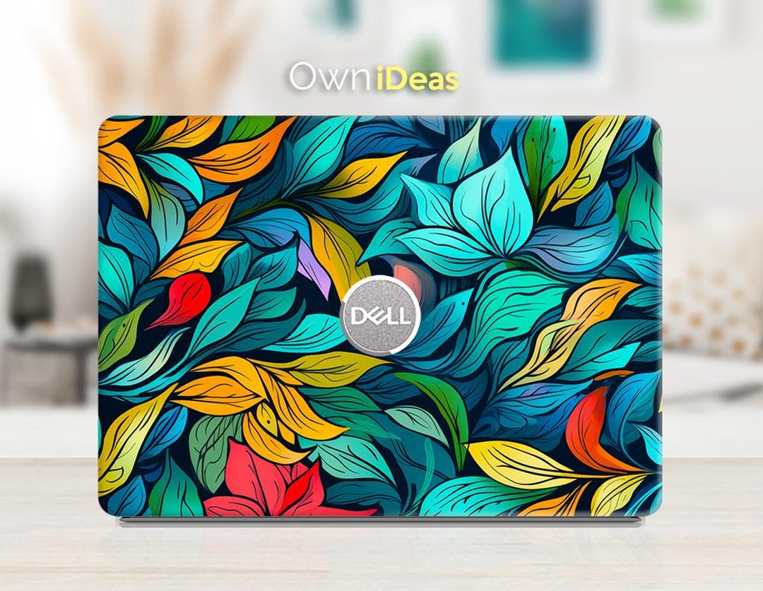 Dell Laptop Sticker Colorful Leaf Design Personalized Gift Vinyl Decal ...