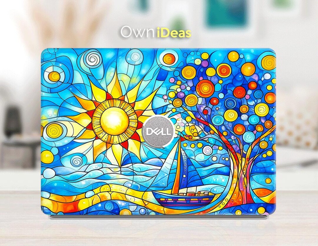 Dell Alien Laptop Sticker Colorful Oil Painting Sun Pattern Custom ...