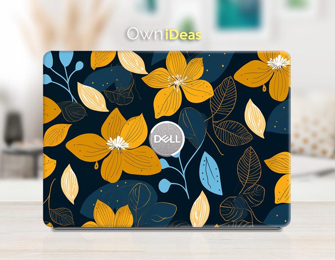 Dell Laptop Sticker Orange Floral Design Personalized Custom Gift Vinyl ...