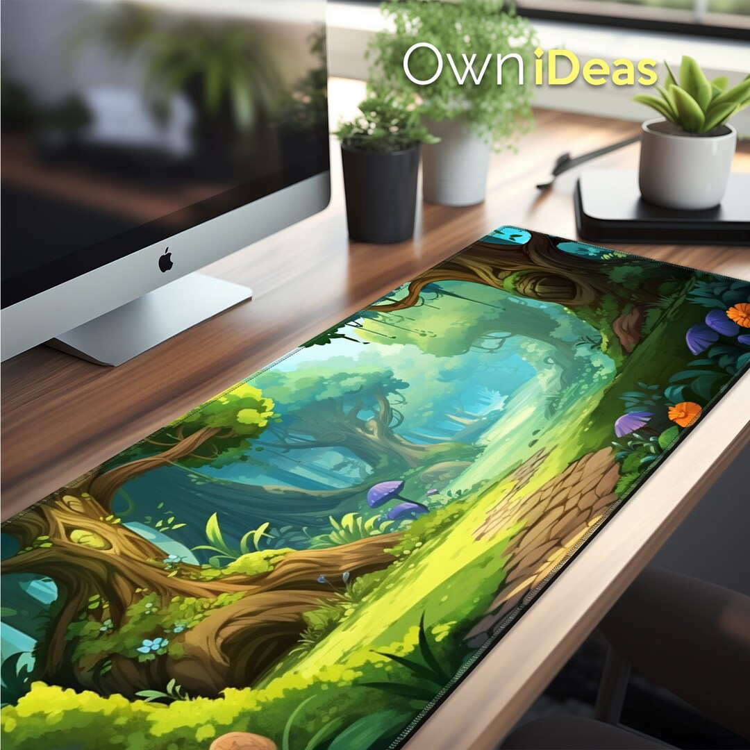 Artistic Deskmat Green Forest Anime Aesthetic Office Accessories Custom ...