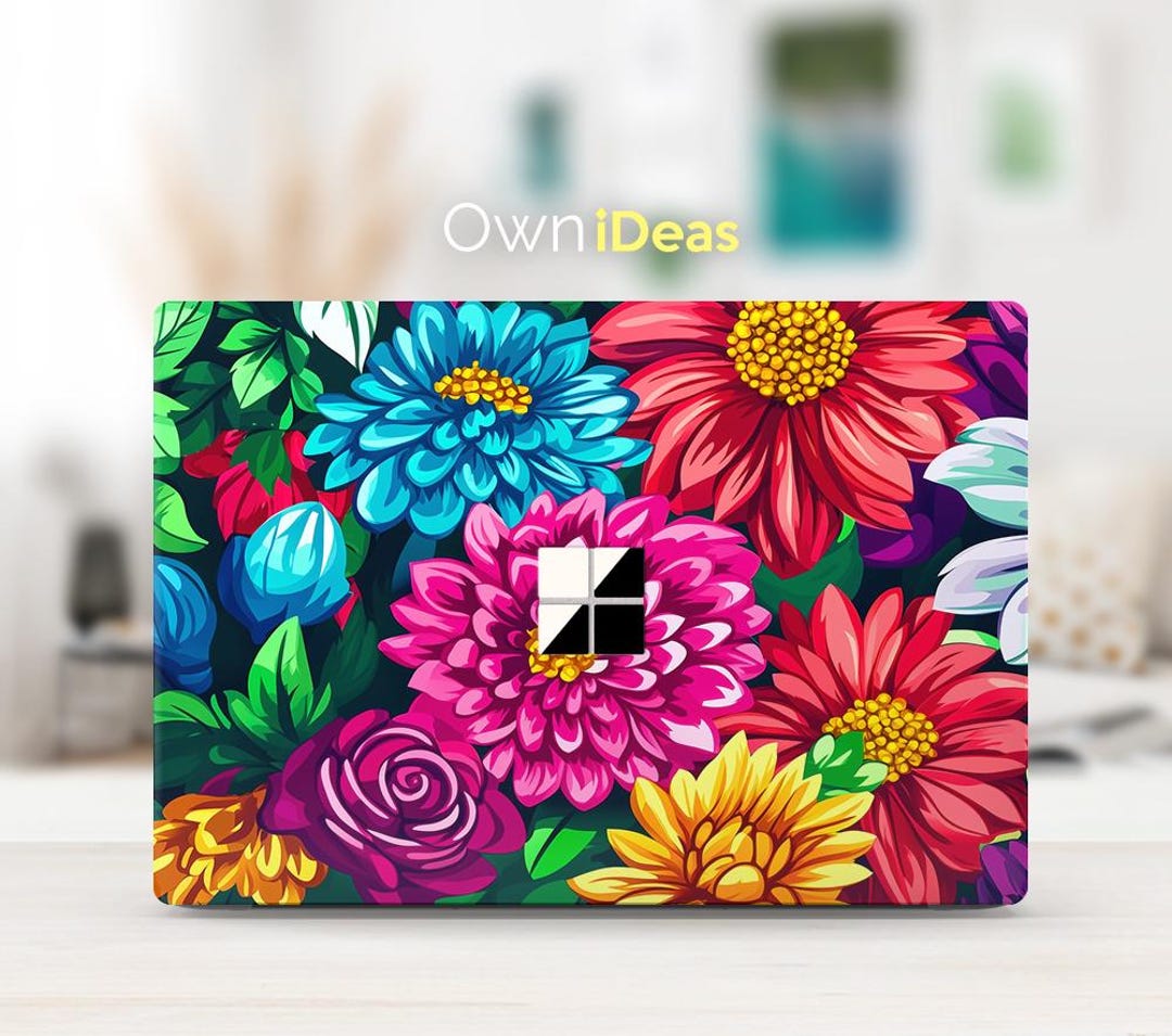 Surface Laptop 7 Computer Decal Colorful Large Flowers Customizable ...