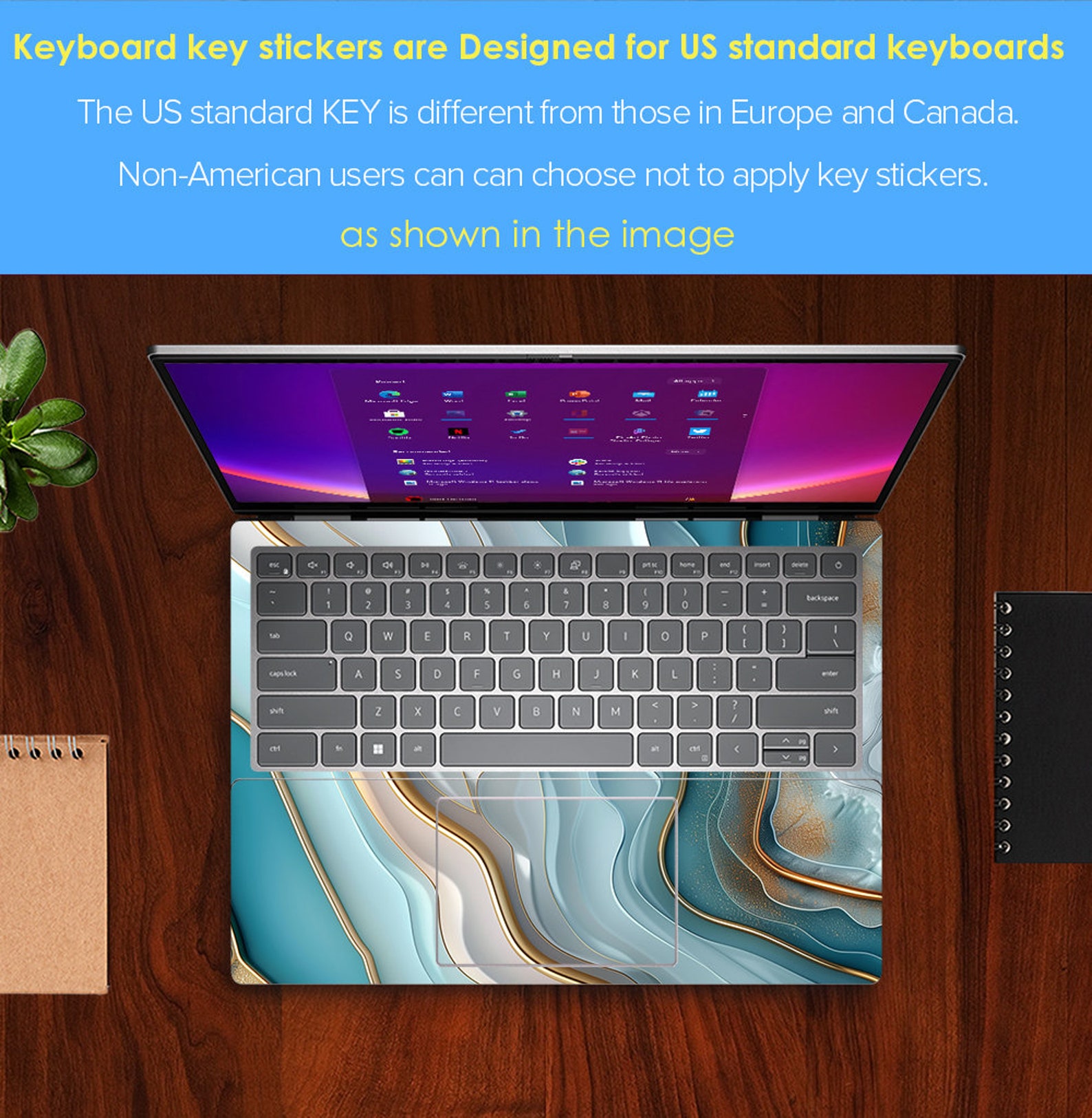 HP Laptop Vinyl Sticker Art Design Blue Texture Design Personalized ...