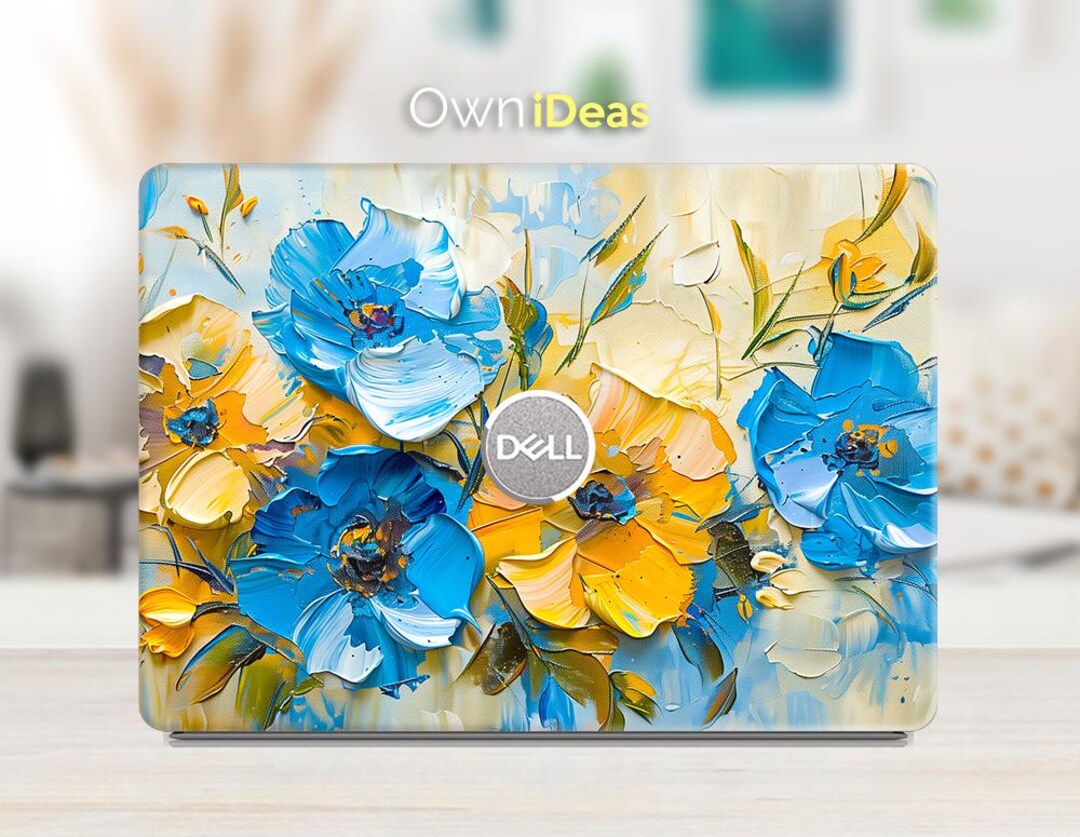 Dell Laptop Skin Yellow Blue Oil Painting Flower Design Personalized ...