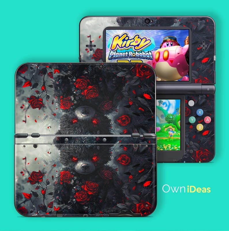 Custom Nintendo 3ds Xl Skin With Clear Case Dark Rose Bear Design ...