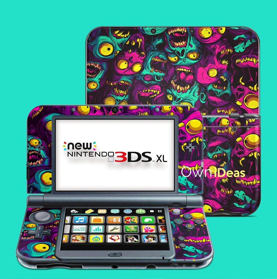 New Nintendo 2ds Xl Customizable Game Skin With Clear Case Neon Skull ...