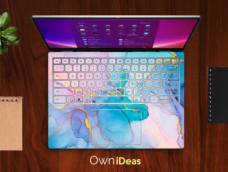 Hp Notebook Skin 2-in-1 Laptop Colorful Marble Design Personalized Gift ...