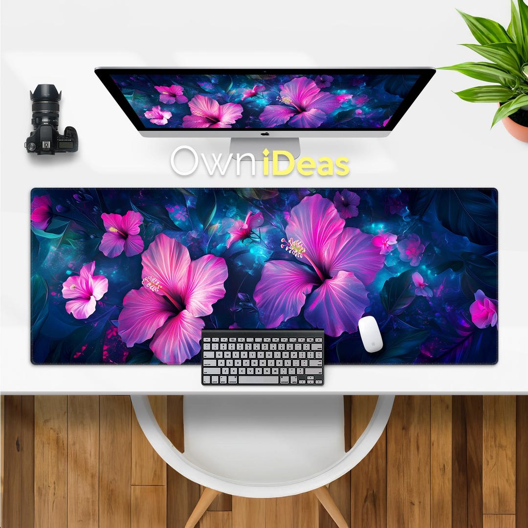 Purple Flower Design Desk Mat Personalized Computer Plant Mouse Pad ...