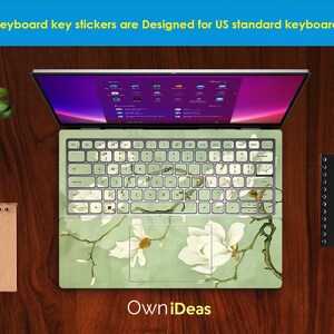 Dell Laptop Decal Green Background White Flower Design Personalized ...