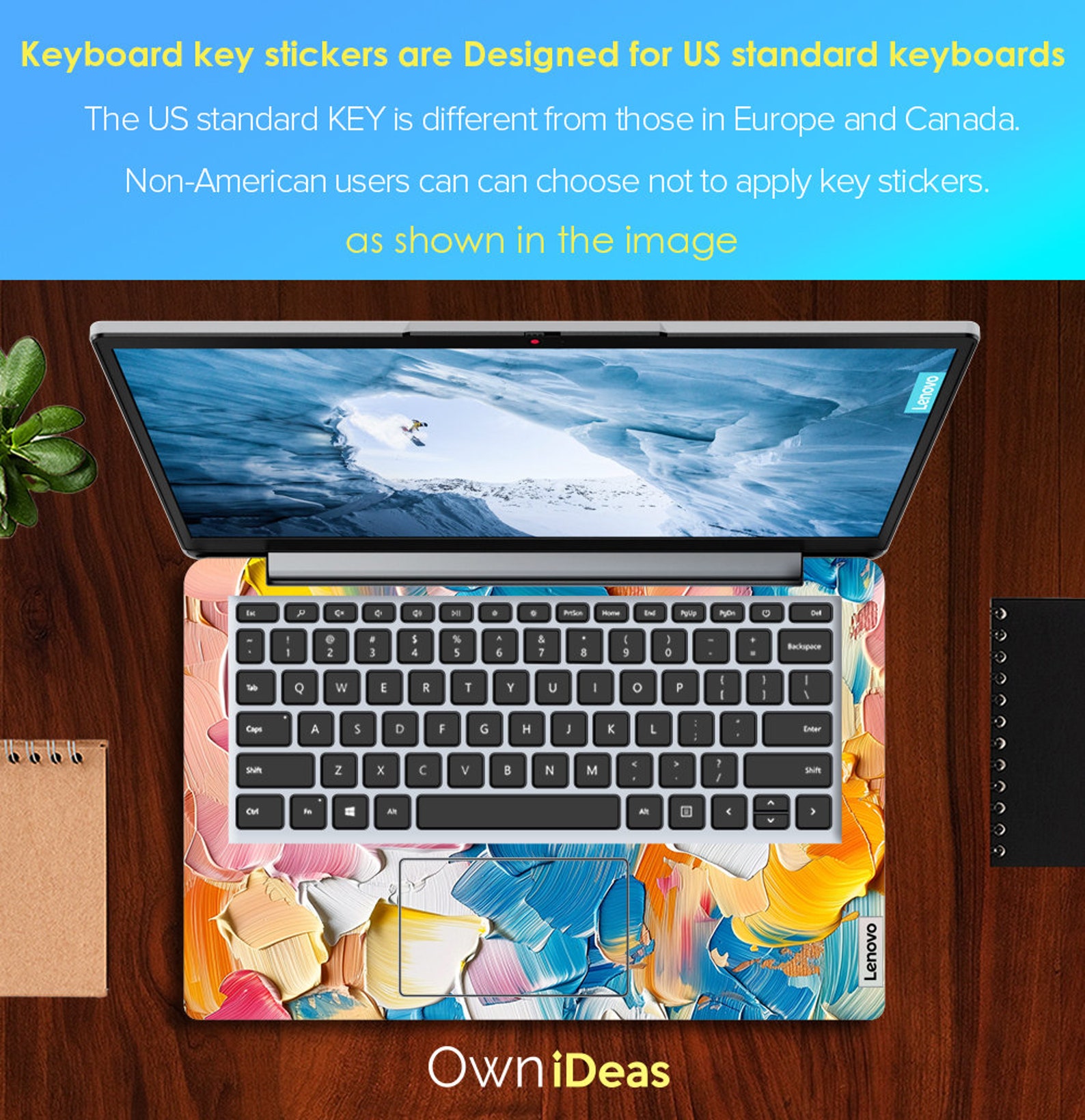 Lenovo Laptop Skin Vinyl Sticker Colorful Design Custom Decal ...