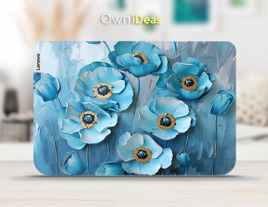 Lenovo Laptop Skin Blue Oil Painting Flower Design Vinyl Sticker ...