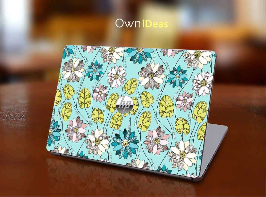 Hp Laptop Decal Computer Sticker Teal Flowers Skin Design Personalized ...